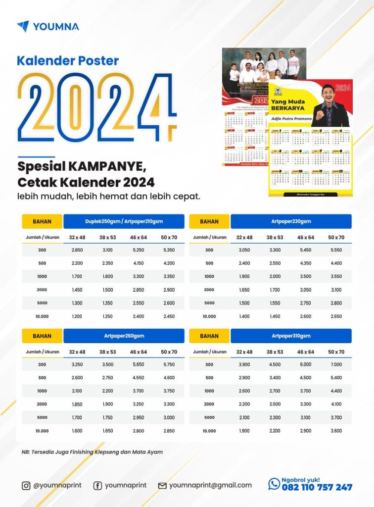 Cetak Kalender Caleg Promosi Pemilu. Kalender Poster Kampanye